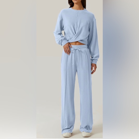 Sweaters | Nwt Women 2piece Twist Front Cropped Wide Leg Sweatpant ...